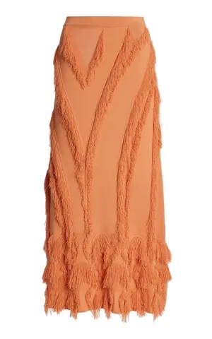 Ulla Johnson Astrid Fringed Knit Maxi Skirt - Orange