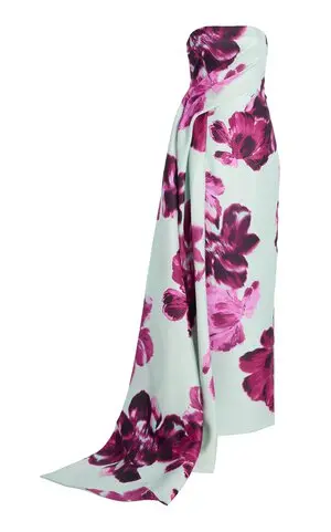 Monique Lhuillier Printed Silk Column Gown