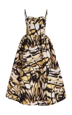 Oscar De La Renta Faille Bustier Midi Dress Print
