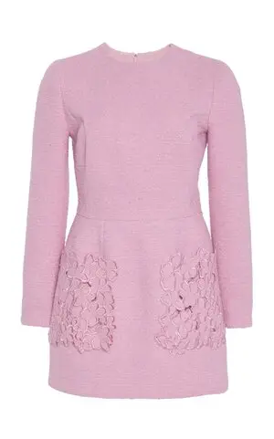 Oscar De La Renta Embroidered Tweed Mini Dress - Pink