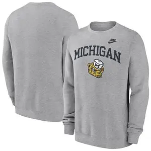 Nike Michigan Wolverines Legacy Classic Tackle Twill Embroidered Arch Over Logo Pullover Sweatshirt - Heather Gray