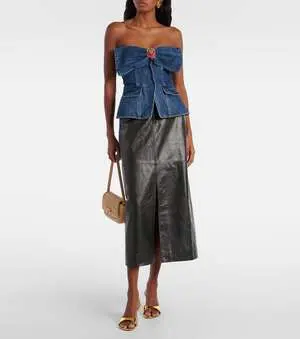 SELF-PORTRAIT Embellished Strapless Denim Top