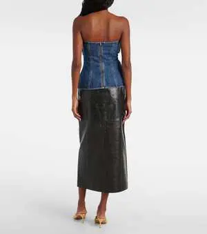 SELF-PORTRAIT Embellished Strapless Denim Top