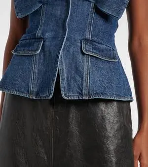 SELF-PORTRAIT Embellished Strapless Denim Top