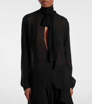 Alaïa Tie-neck Georgette Blouse - Black