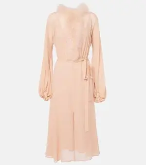 Blumarine Georg Feather-trimmed Midi Dress - Pink