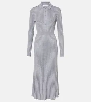 Gabriela Hearst Ardor Ribbed-knit Cashmere And Silk Midi Dress - Grey