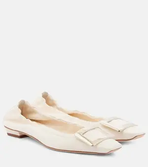 ROGER VIVIER Belle Vivier Leather Ballet Flats - White