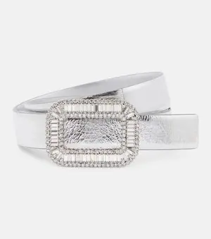 ROGER VIVIER Pilgrim Metallic Leather Belt - Silver