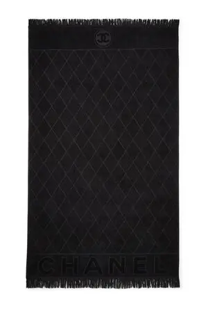 Chanel Cc' Terry Cloth Beach Towel Xl - Black