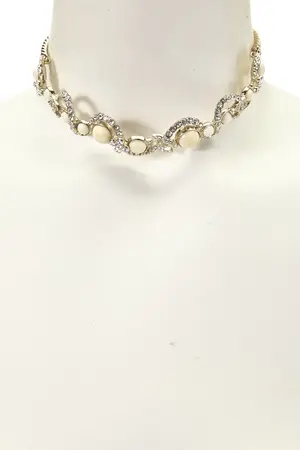 Chanel Crystal Cc Choker Necklace - Beige