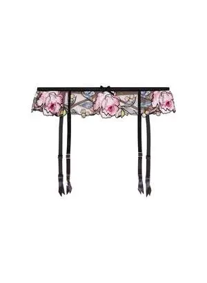 FLEUR DU MAL Fidelia Embroidered Garter Belt - Black