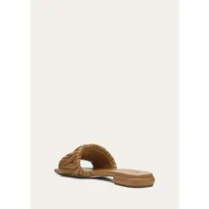 Miu Miu Quilted Leather Flat Slides - Camel
