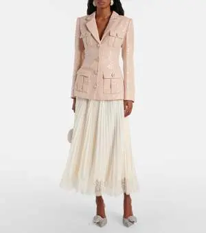 SELF-PORTRAIT Sequined Boucle And Chiffon Midi Dress