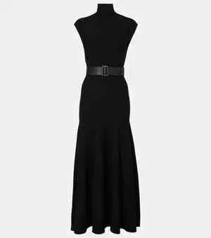 Alaïa Belted Wool-blend Midi Dress - Black