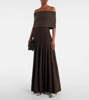 Khaite Ava Off-shoulder Wool-blend Maxi Dress - Brown