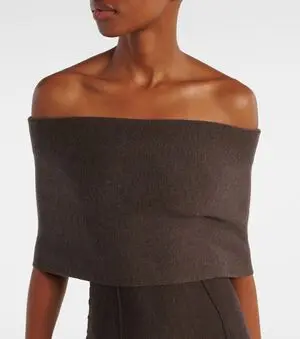 Khaite Ava Off-shoulder Wool-blend Maxi Dress - Brown