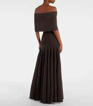 Khaite Ava Off-shoulder Wool-blend Maxi Dress - Brown