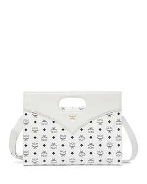 Mcm Diamond Vi Leather And Canvas Handbag - White