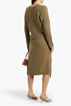 Vince Ribbed Wool And Cashmere-blend Cardigan - Army Green