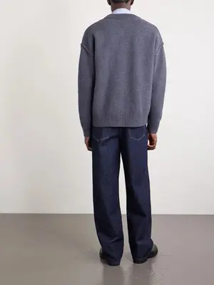 AMI Paris Logo-intarsia Merino Wool Cardigan - Gray