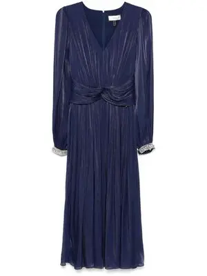 NISSA Pleated Chiffon Midi Dress - Blue