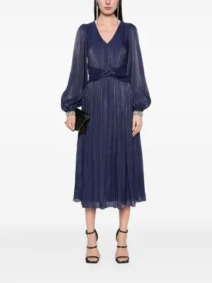 NISSA Pleated Chiffon Midi Dress - Blue