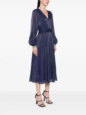 NISSA Pleated Chiffon Midi Dress - Blue