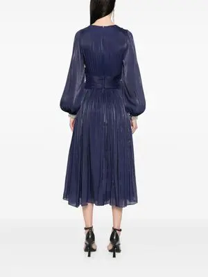 NISSA Pleated Chiffon Midi Dress - Blue