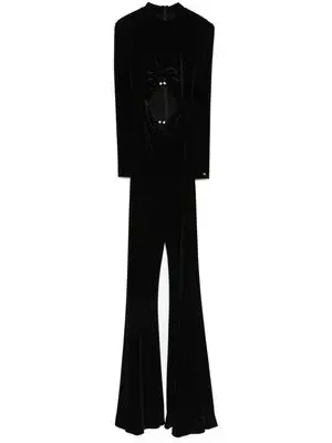 NISSA Cut-out Velvet Jumpsuit - Black
