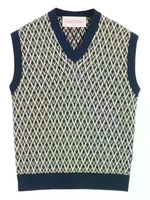 Valentino Garavani Wool Vest With Jacquard Pattern - Blue