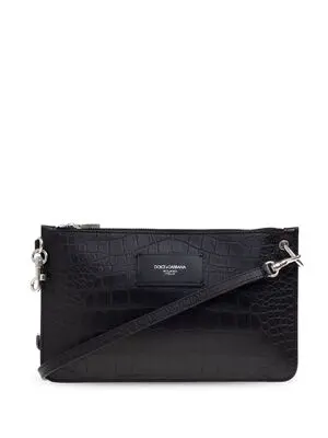Dolce & Gabbana Crocodile-embossed Shoulder Bag - Black