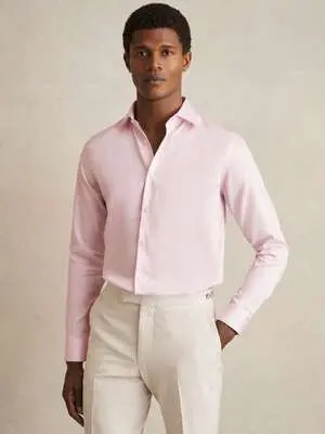REISS Slim Remote Slim Fit Cotton-satin Cutaway-collar Shirt - Pink