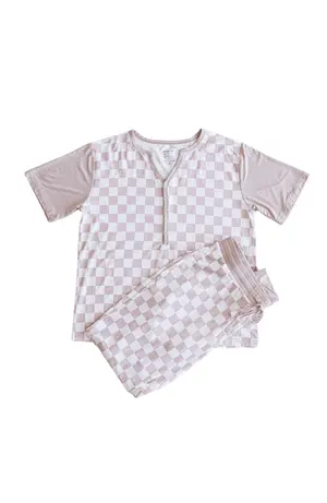 CHARLIE LOU BABY® Checkered Pajama Set - Beige & White