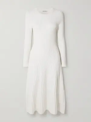 Veronica Beard Nami Pointelle-knit Midi Dress - Neutrals