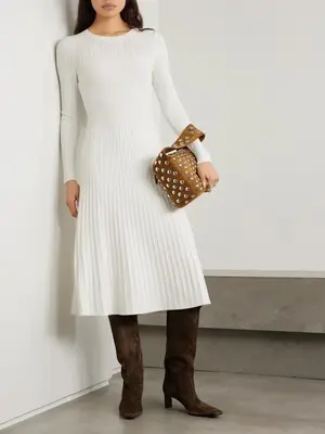 Veronica Beard Nami Pointelle-knit Midi Dress - Neutrals
