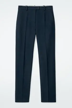 Cos Cotton Slim-leg Trousers - Navy