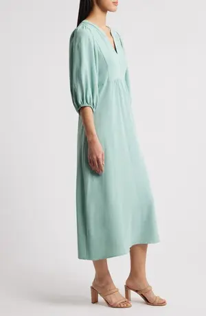 CONNECTED APPAREL V-neck Puff Sleeve Dress