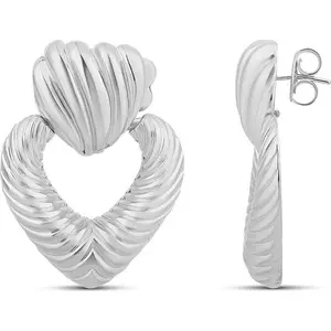 SHYMI Textured Heart Drop Earrings - Silver