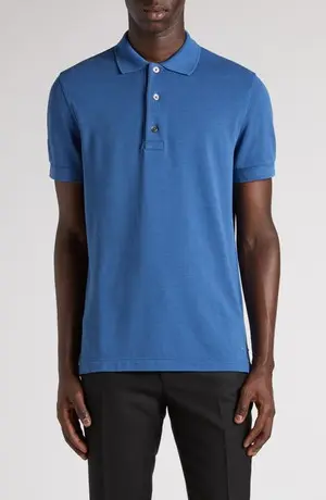 TOM FORD Lyocell & Cotton Piqué Polo - Hb532 Denim Blue