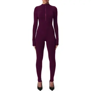 Naked Wardrobe Naked Wardrobe Quarter Zip Jumpsuit Dark Plum