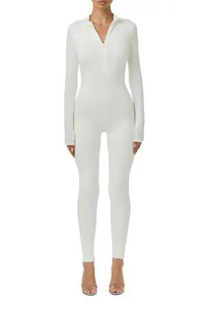 Naked Wardrobe Quarter Zip Jumpsuit - White