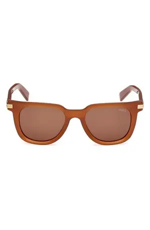 Zegna 50mm Square Frame Sunglasses - Milky Vicuna/ Brass / Brown