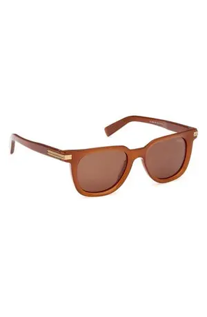 Zegna 50mm Square Frame Sunglasses - Milky Vicuna/ Brass / Brown