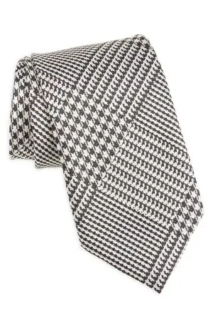 TOM FORD TOM FORD Glen Plaid Neck Tie White/ Black