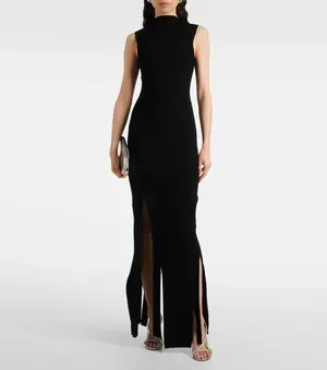 Victoria Beckham Pleated Ribbed-knit Gown - Black