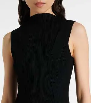 Victoria Beckham Pleated Ribbed-knit Gown - Black