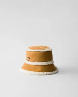 Prada Prada Suede Shearling Bucket Hat Honey