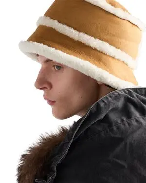 Prada Suede Shearling Bucket Hat - Neutral