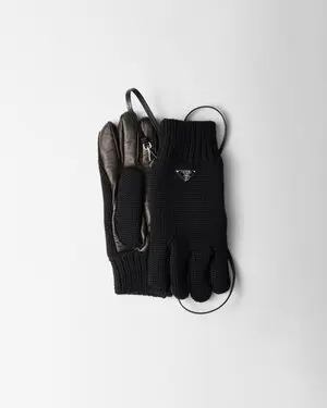 Prada Wool And Nappa Leather Gloves - Black